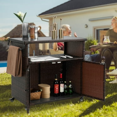 Keter Unity XL Patio Serving Rolling Bar Cart with Storage Cabinet ...