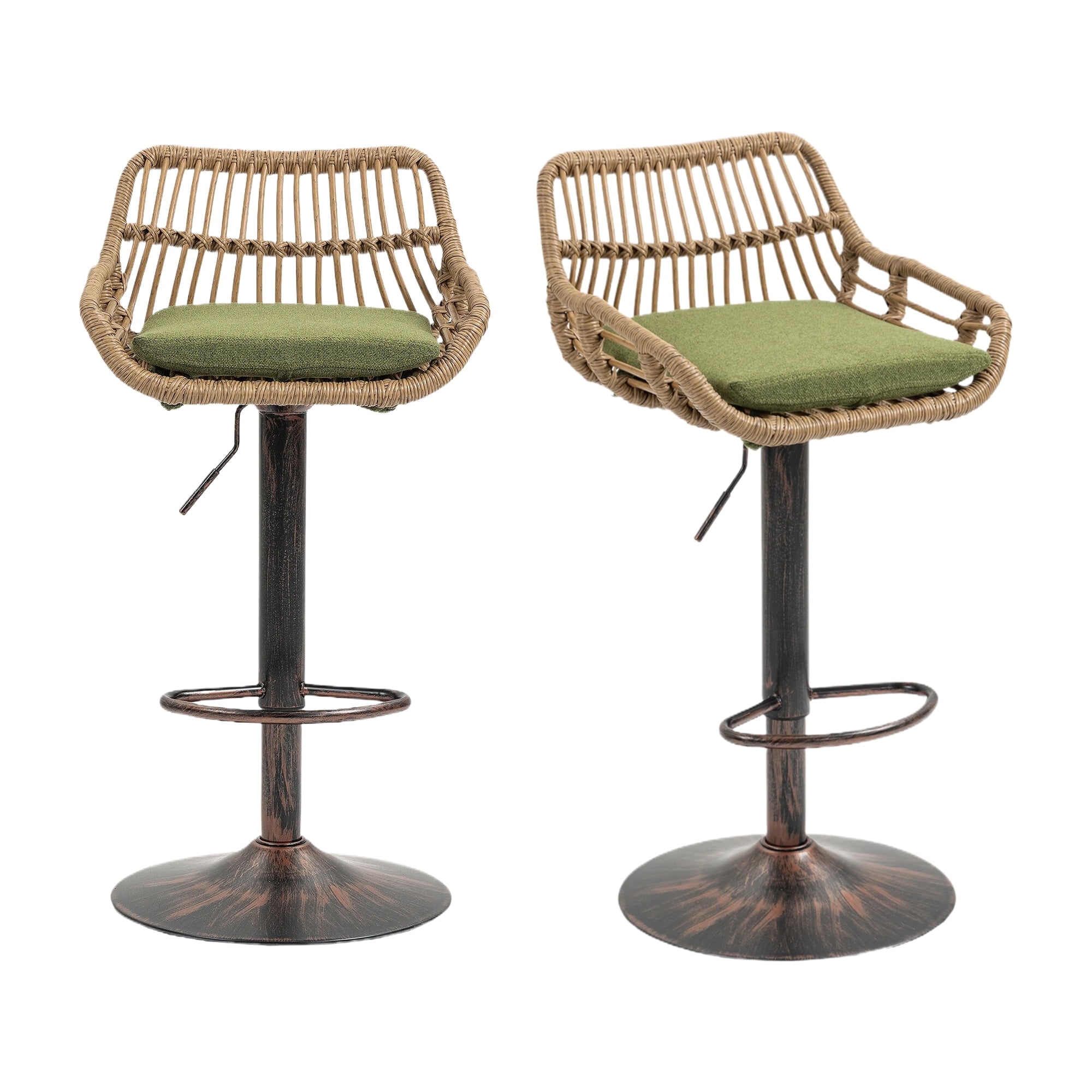 Homefun Rattan Bar Stools Set of 2 Adjustable Height 360 Swivel Low ...