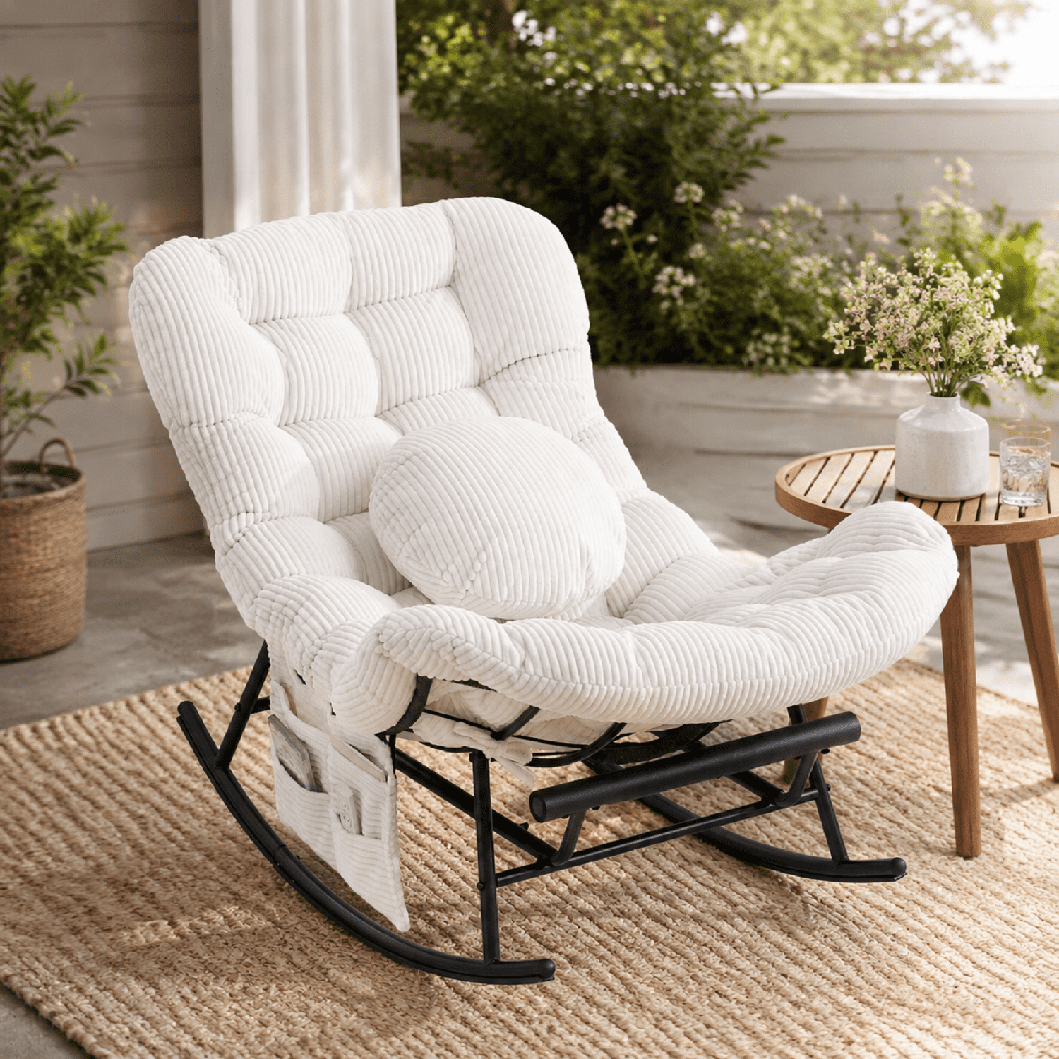 Homefun Rocking Chair with Thick Cushion Footrest,Indoor/outdoor ...