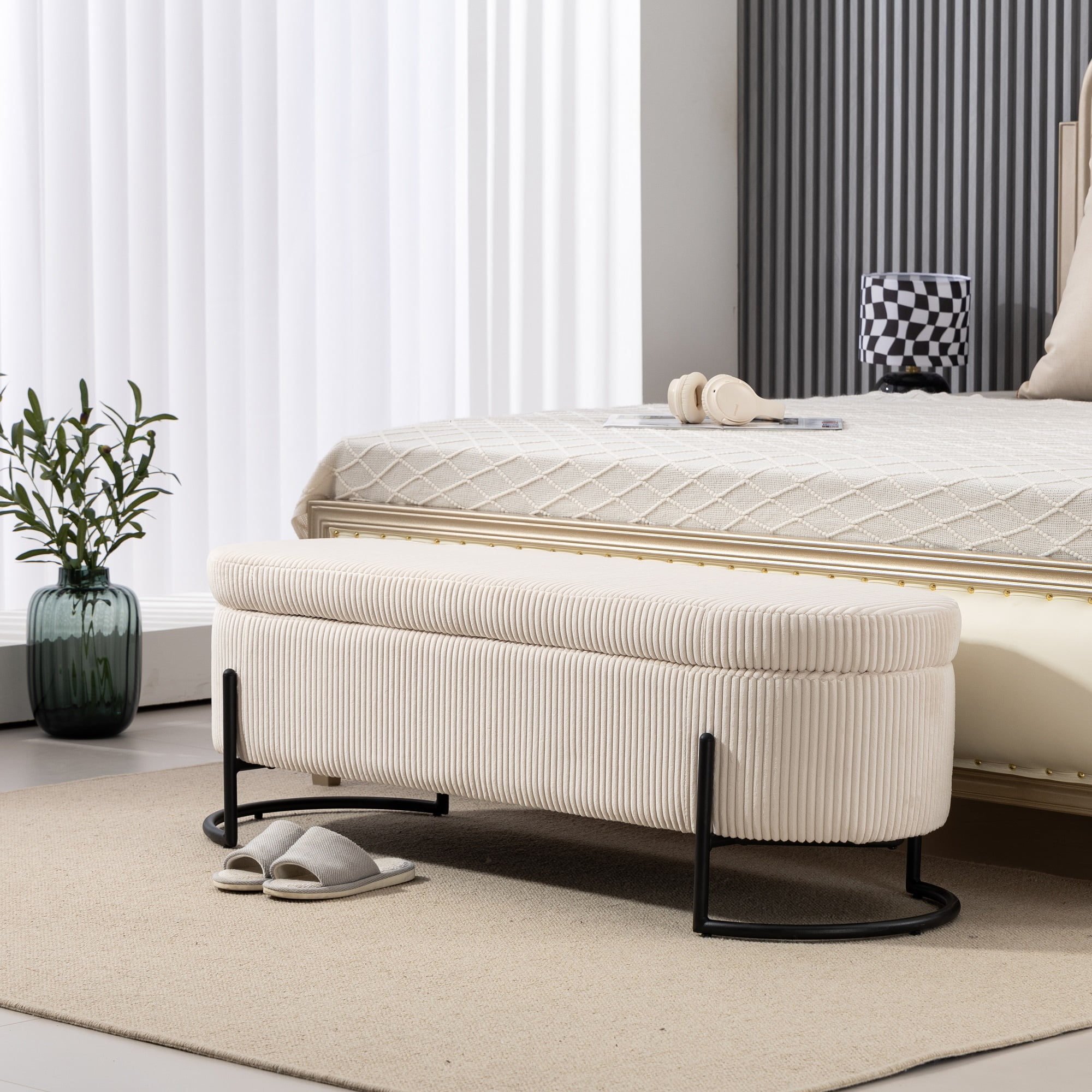 Homefun Storage Ottoman Bedroom End Bench,Upholstered Fabric with ...