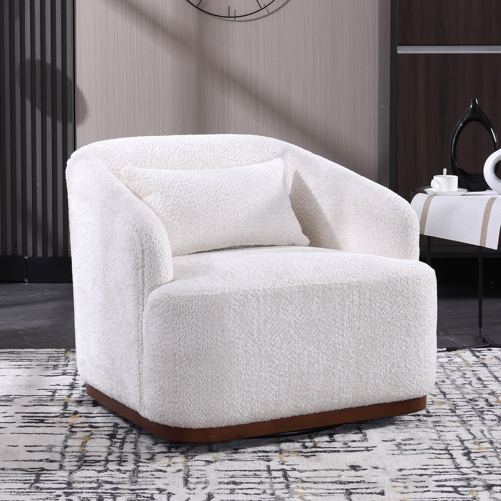 Homefun Swivel Barrel Chair 360° Leather Accent Chair w/Heavy-Duty Base ...