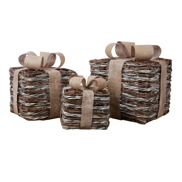 Homegear Indoor Holiday Decor Xmas Set of 3 Pre-lit Gold Wicker Sparkle ...