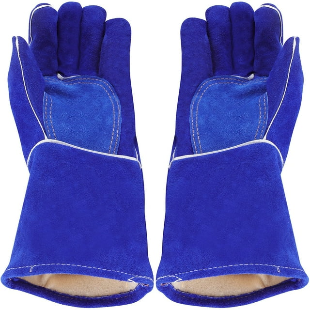 Homegreg 14 inches 932℉, Long Sleeve Blue Leather Heat/Fire Resistant Gloves for Forge/Mig/TIG ...