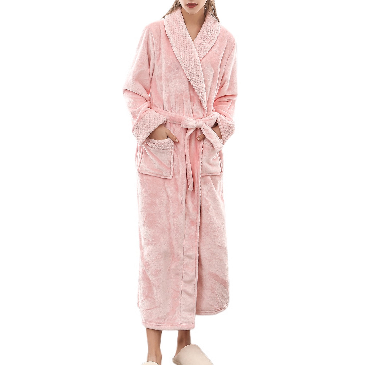 Homegro Women's Flannel Bath Robe Long Spa Bathrobe Fleece Plush Winter ...