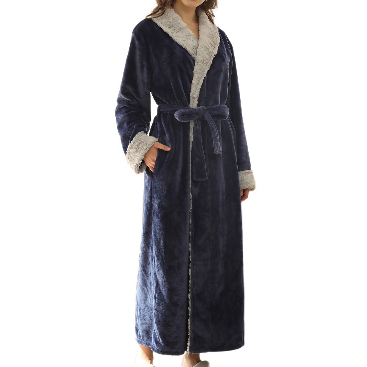 Homegro Women's Flannel Long Bath Robe Fleece Fuzzy Plush Bathrobe Full ...