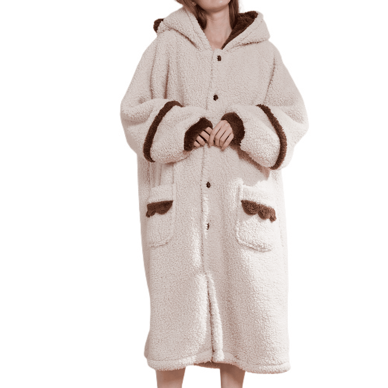 Defitshape Women's House Fuzzy Hoodie Robe Loose Fit Bathrobe Winter ...