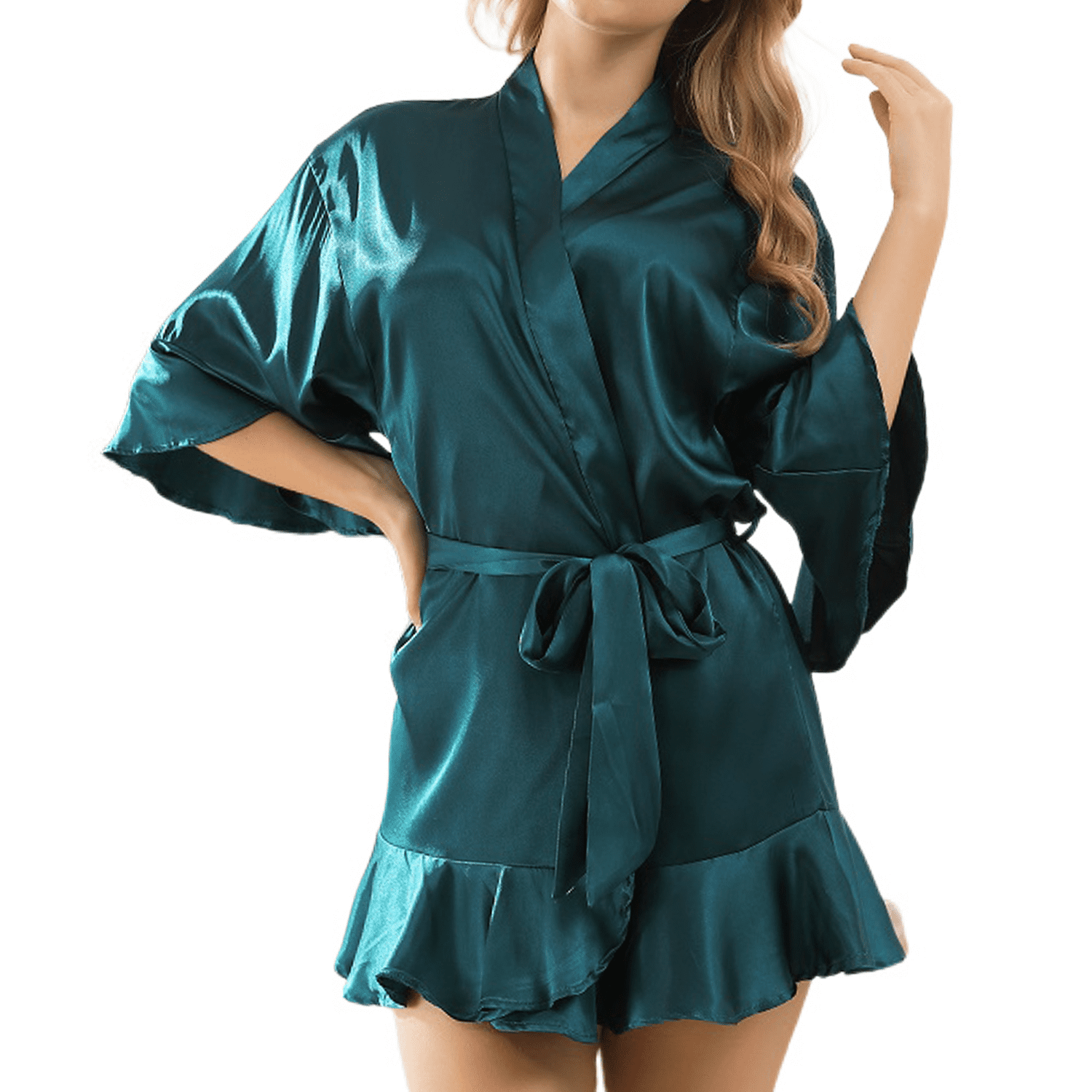 Defitshape Women's Lightweight Satin Thin Loungewear Kimono Bath Robe 3 ...