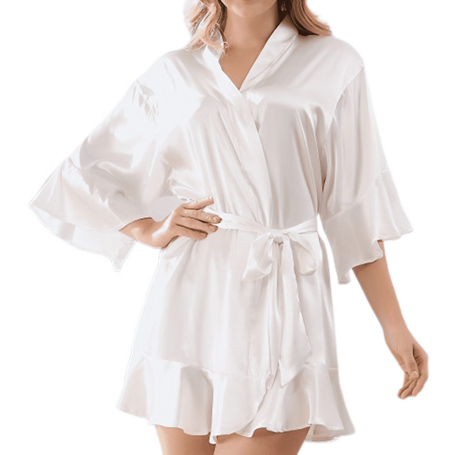 Defitshape Women's Lightweight Satin Thin Loungewear Kimono Bath Robe 3 ...