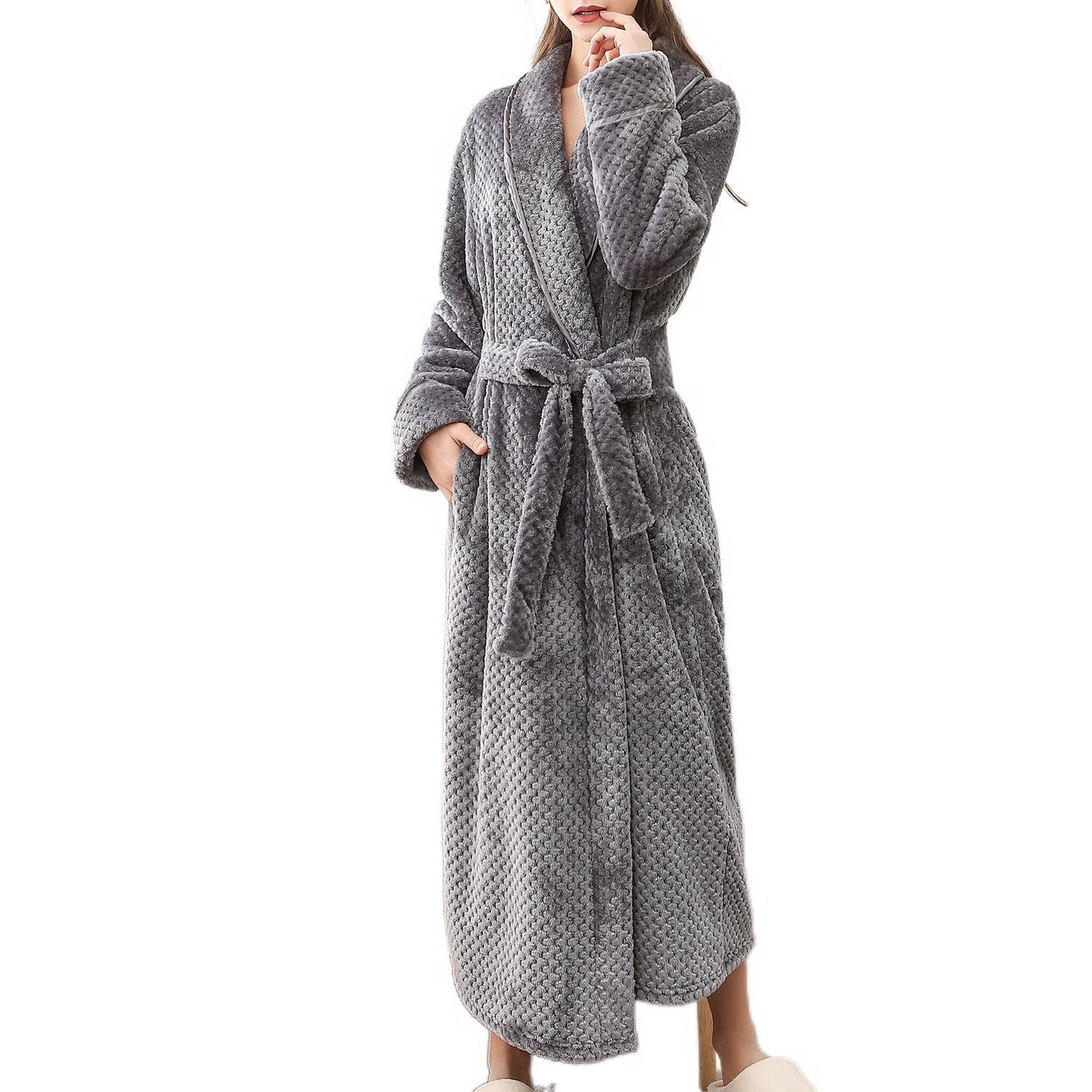 Homegro Women's Long Robe Fuzzy Plush Spa Bath Robes Fleece Winter Warm ...