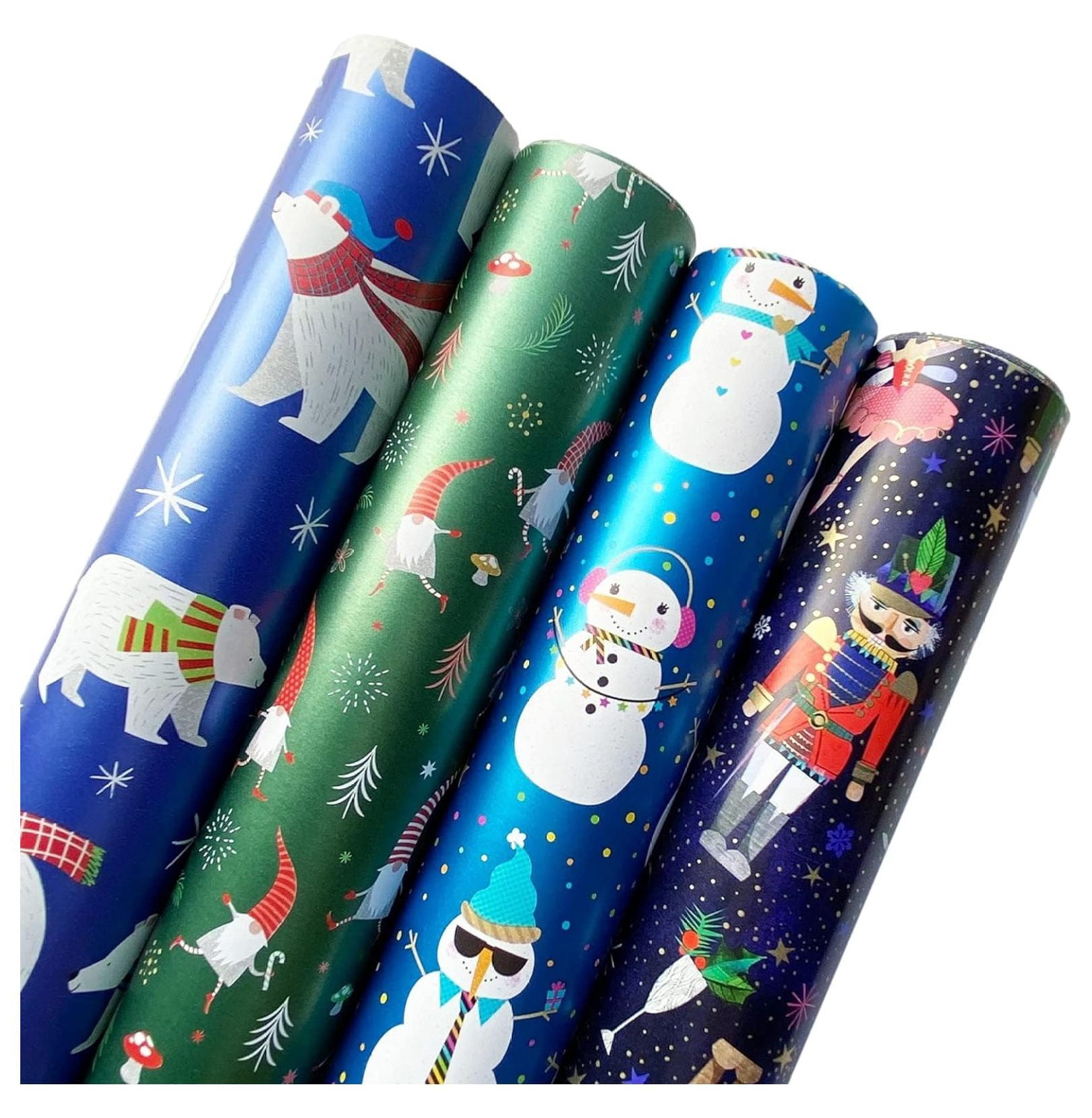 Homehour Christmas Wrapping Paper Roll Bundle with Cut Lines on Reverse ...