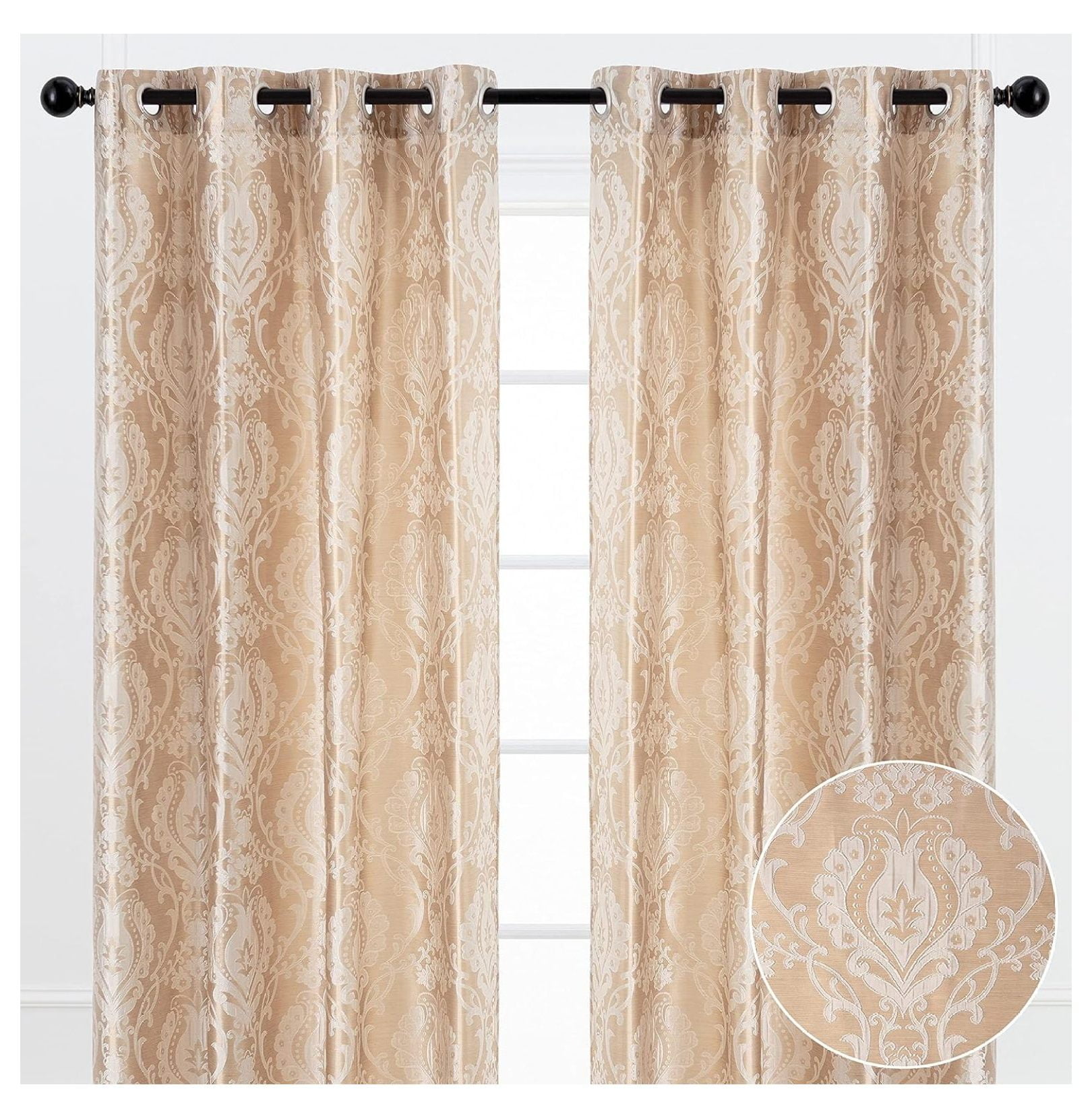 Homehour Premium Damask Pattern Luxury Beige Curtains - 108 Inch Panels ...