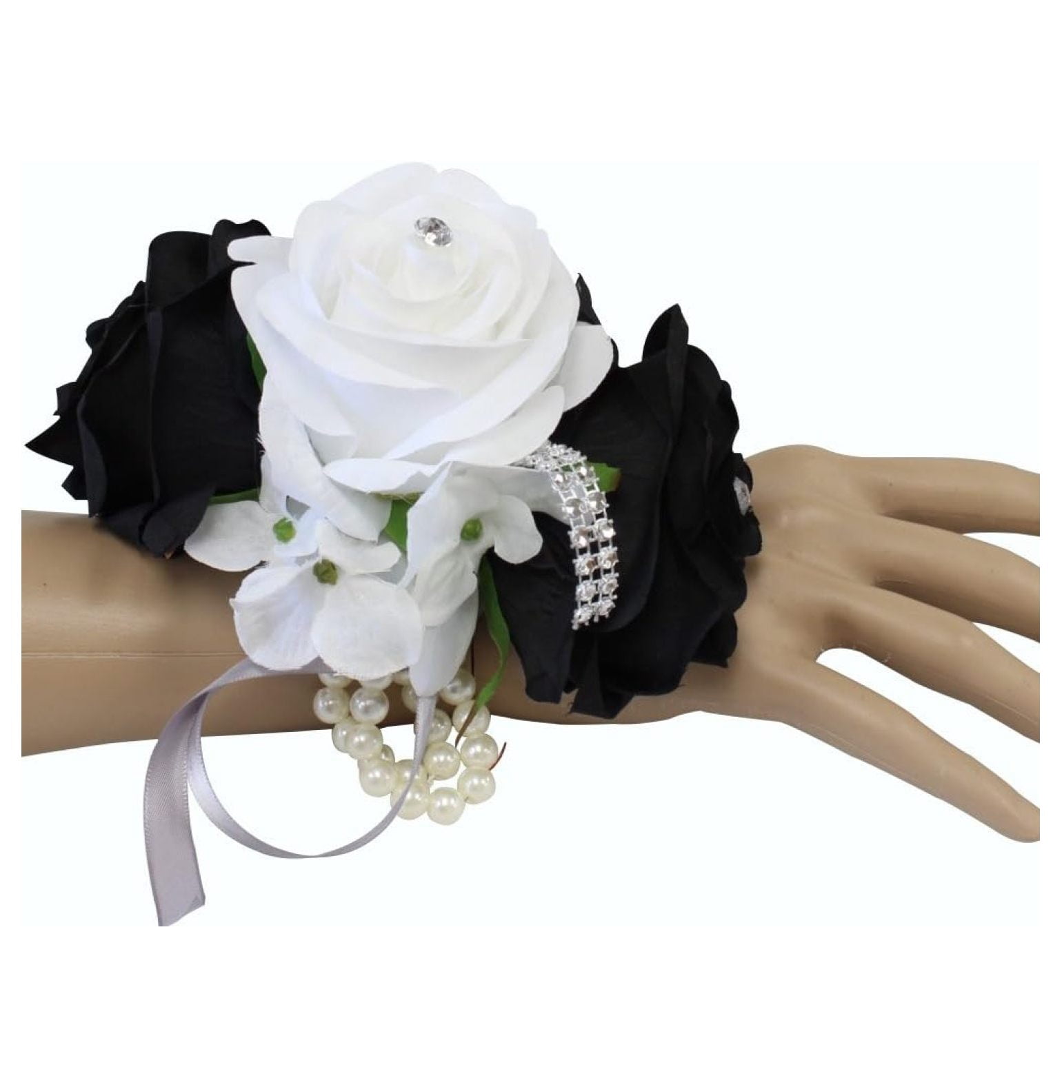 Homehours Wrist Corsage-3 Rose Arrangement with Hydrangea Keepsake ...