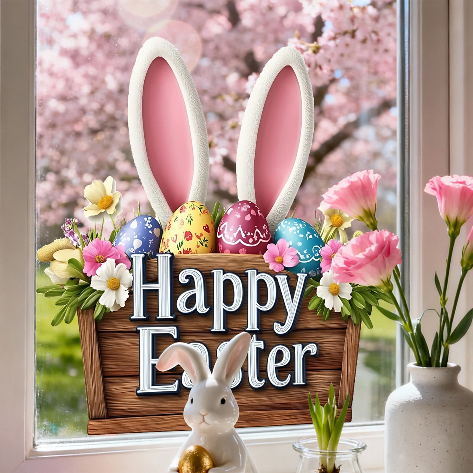 Homekingdee Easter Bunny Egg and Butterfly Electrostatic Cling Window ...