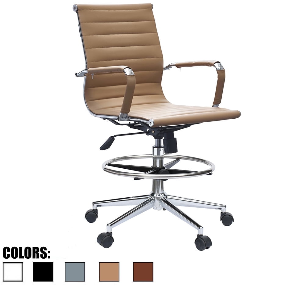 Homelala Mid Back Office Drafting Chair with Wheels, Arms, Chrome Foot ...
