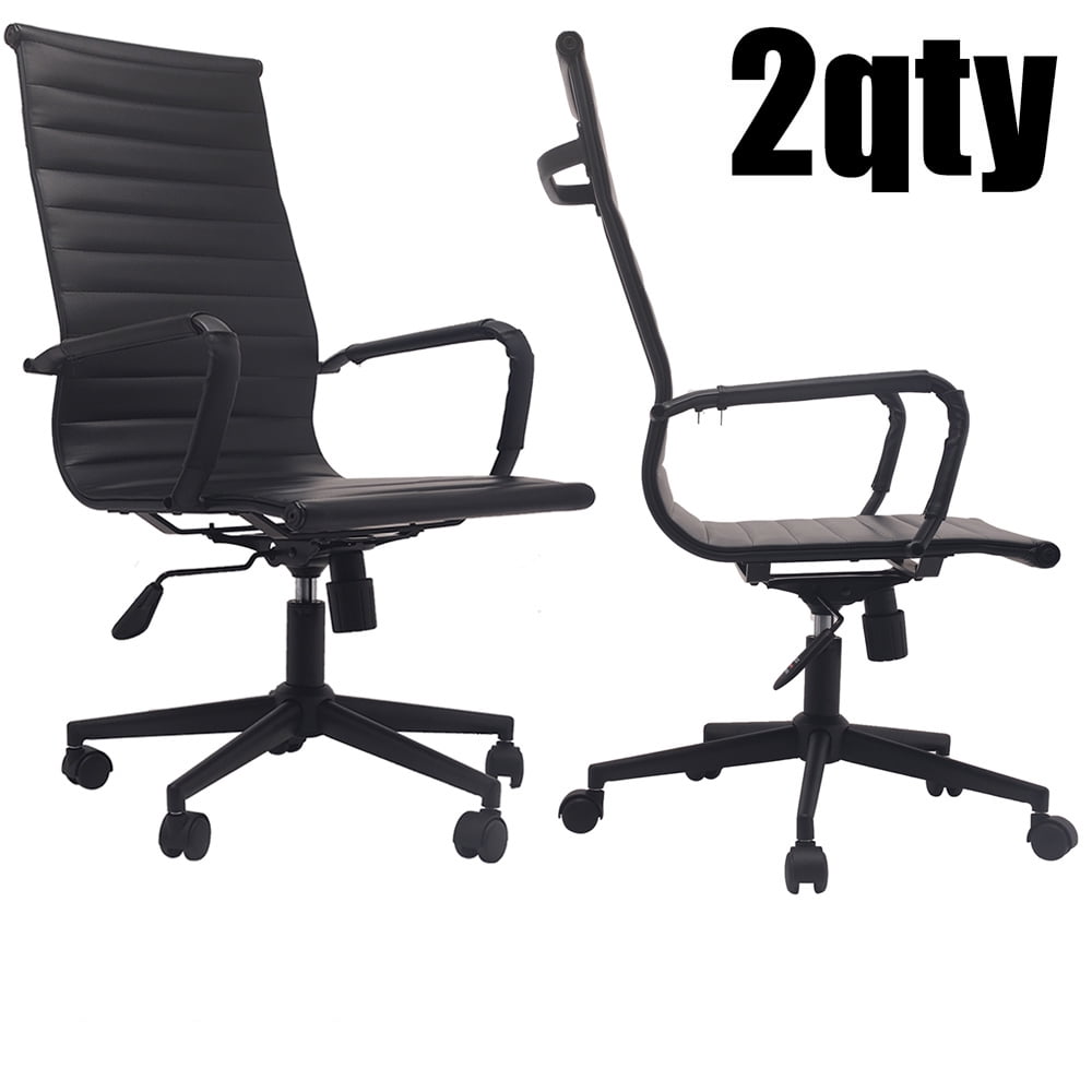 2xhome Set of 2 Designer PU Leather with Arms wheels Swivel Tilt ...