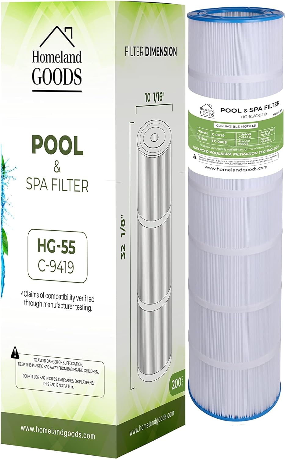 Homeland Goods Pool Filter Replacement for Pentair CC200, Unicel C-9419 ...