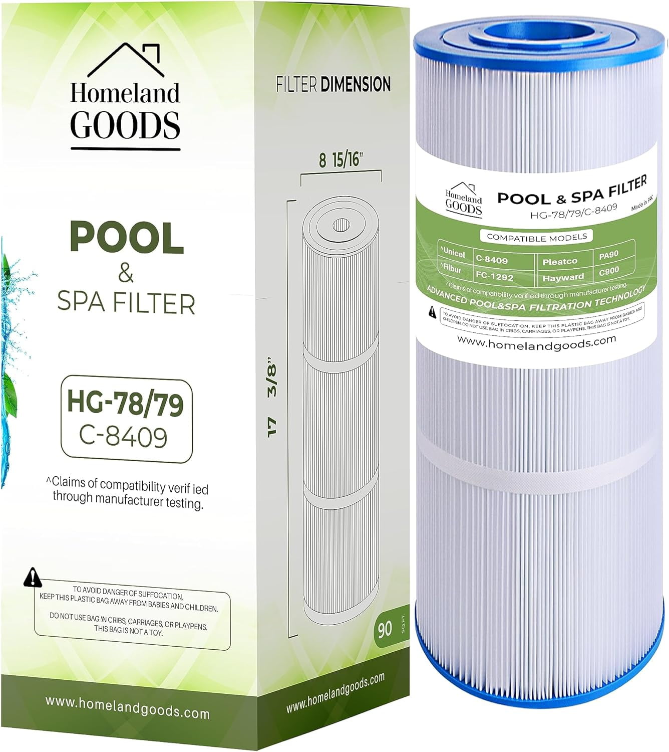 Homeland Goods PLF90A Pool Filter for Hayward C900, Pleatco PA90, 90 sq ...