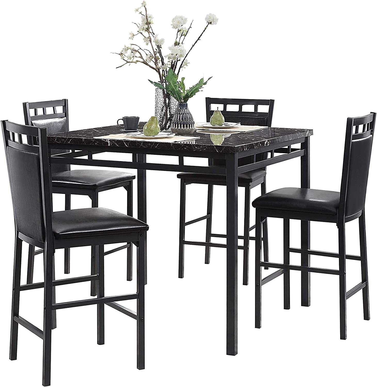 Homelegance 5-Piece Pack Counter Height Dinette Set, Black - Walmart.com