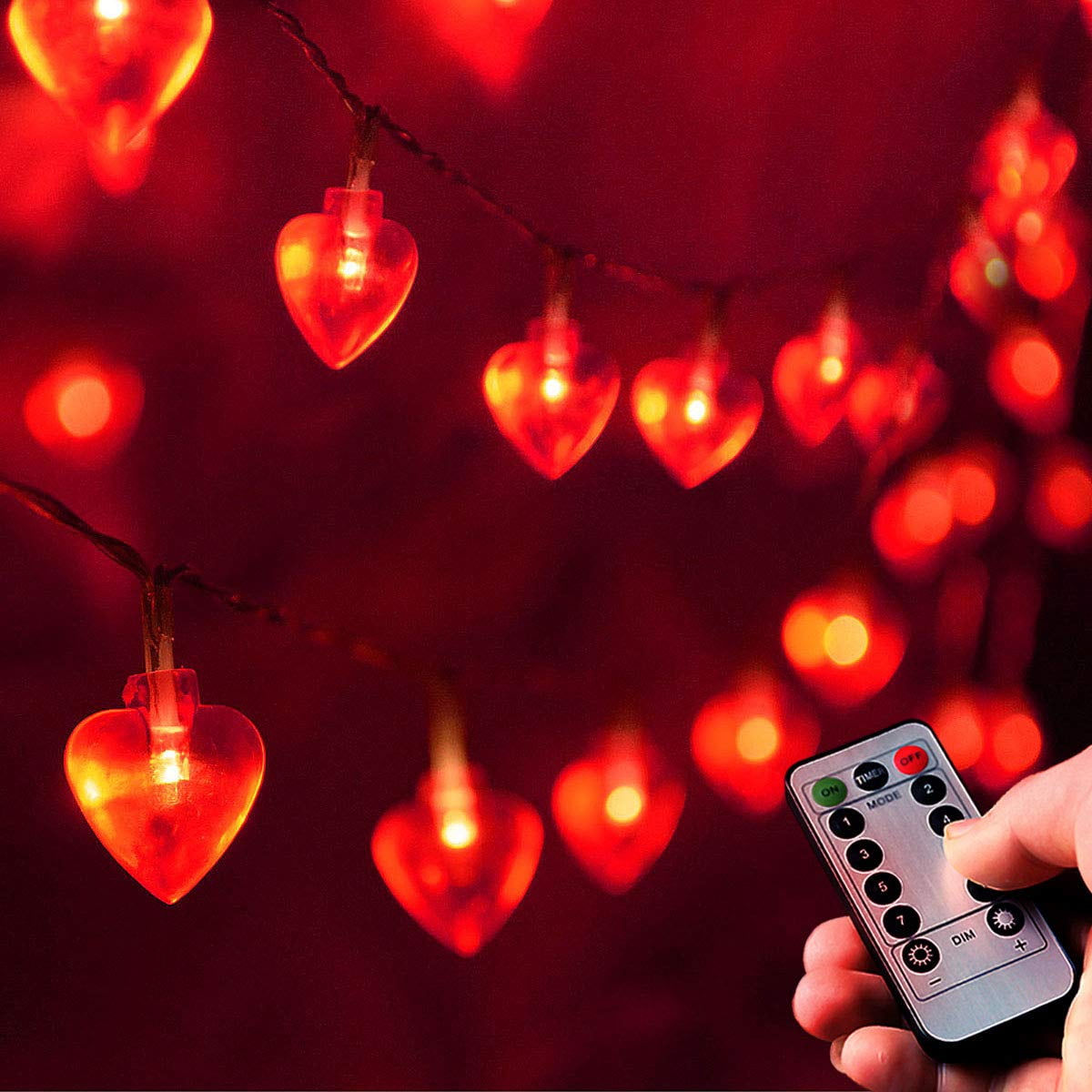 Homeleo 25ft 50LED Remote Heart Shaped Lights String for Valentines Day ...
