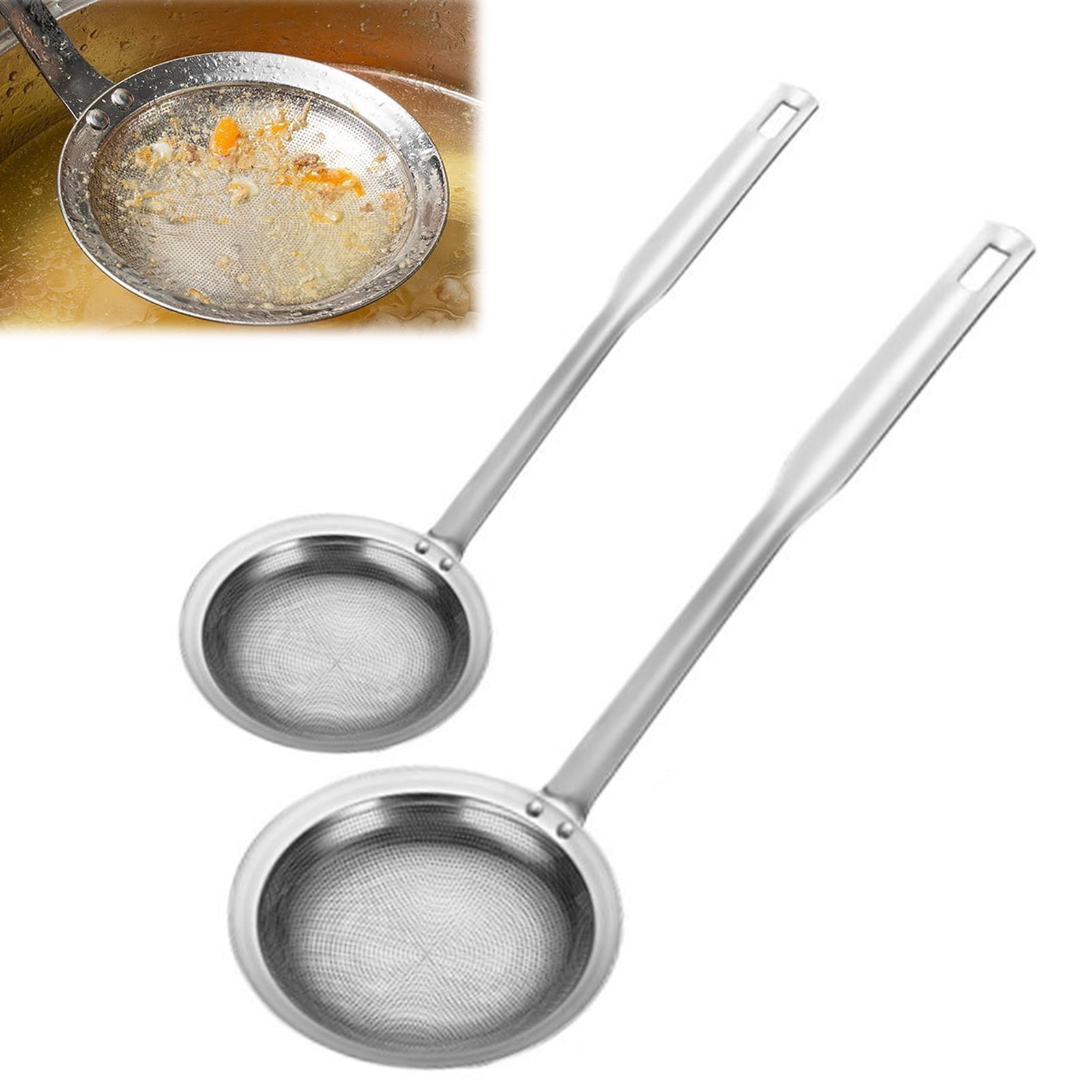 Homelife 1/2Pcs Stainless Steel Fine Mesh Colander Spoon Strainer Oil Filter Food Strainer with ...
