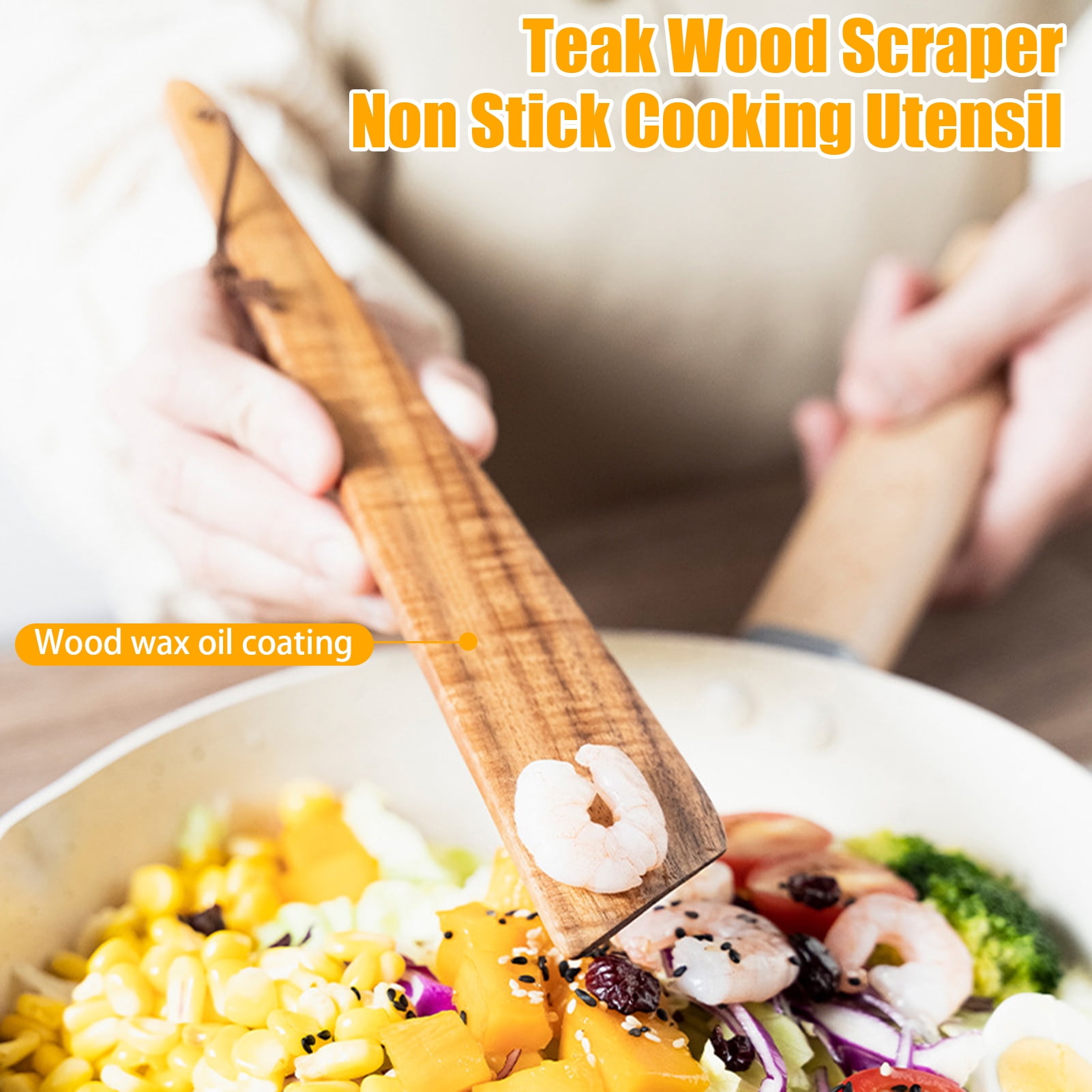 Homelife 3Pcs Teak Wood Spatula Set 12 Inch Flat Wooden Turner with Hanging Cord Kitchen ...