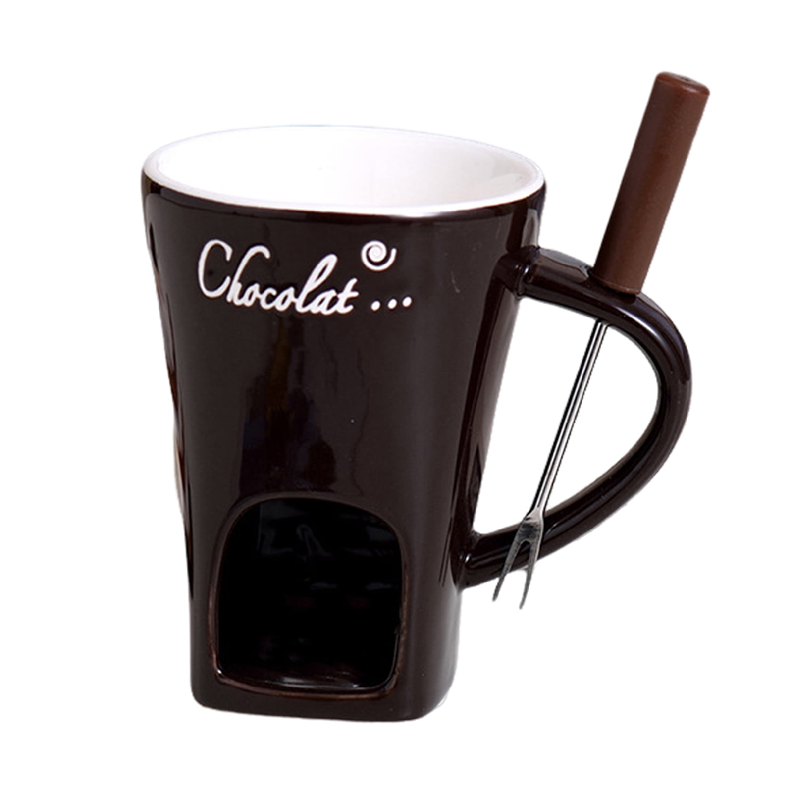 Homelife Chocolate Fondue Mug with Forks Candle 130ml Ceramic Chocolate ...