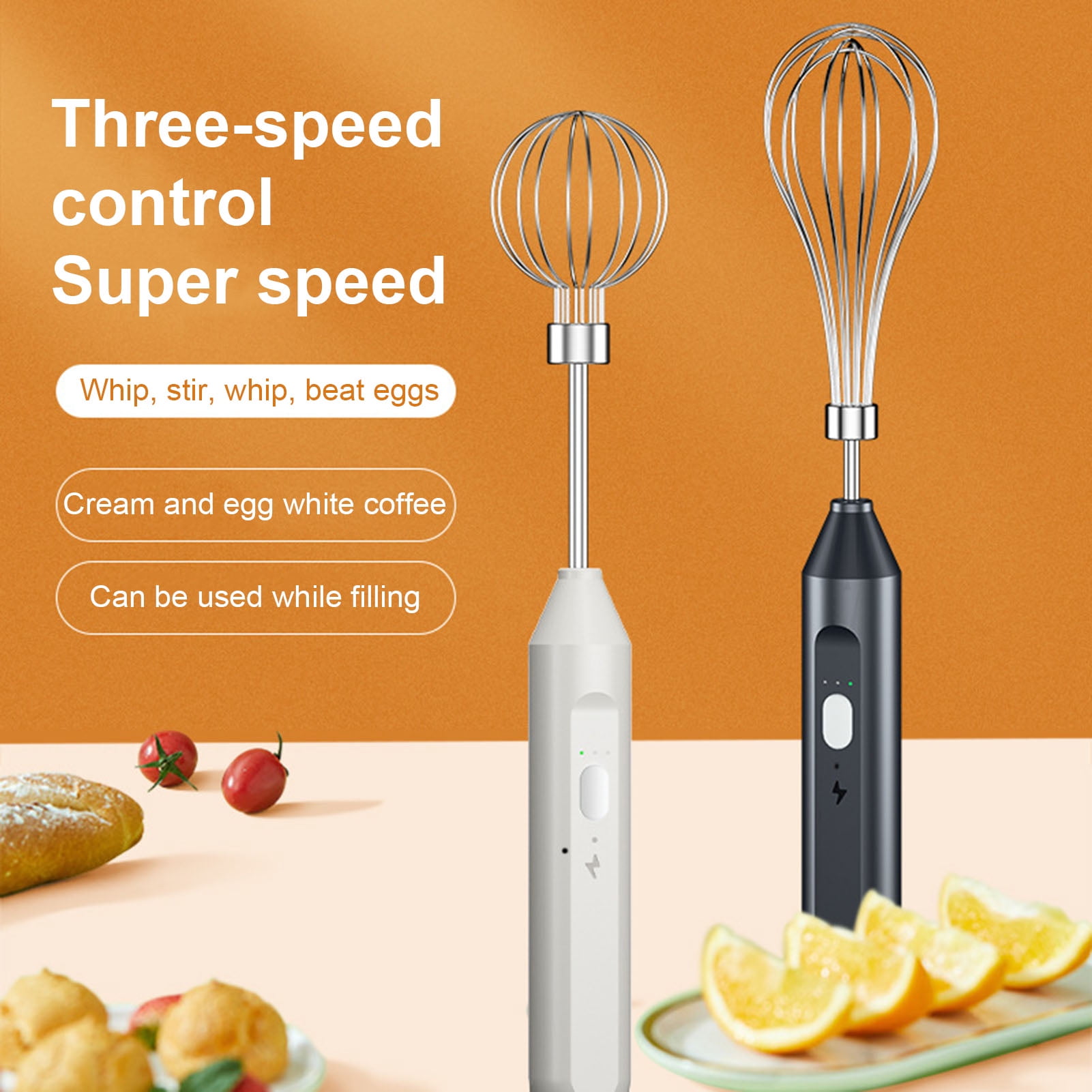 Homelife Electric Handheld Egg Whisk Mixer 3-Speed Control Rechargeable ...