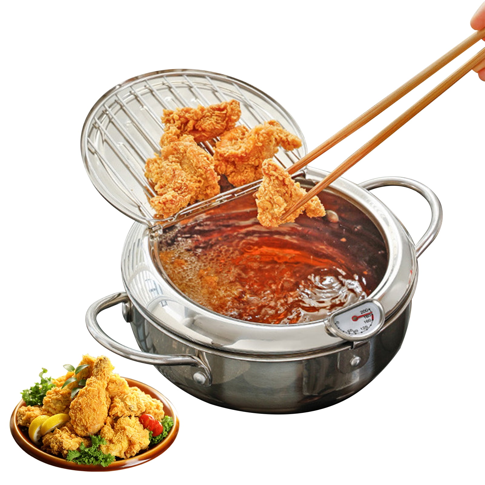 Homelife Stainless Steel Deep Fryer with Thermometer Oil Drainer Rack ...