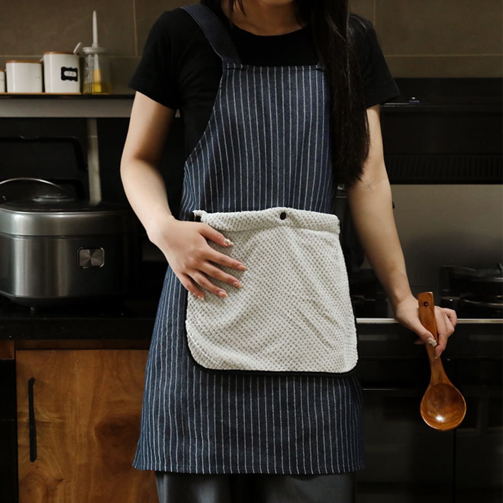 Homelife Stripe Stain-resistant Kitchen Apron with Pocket And Removable ...