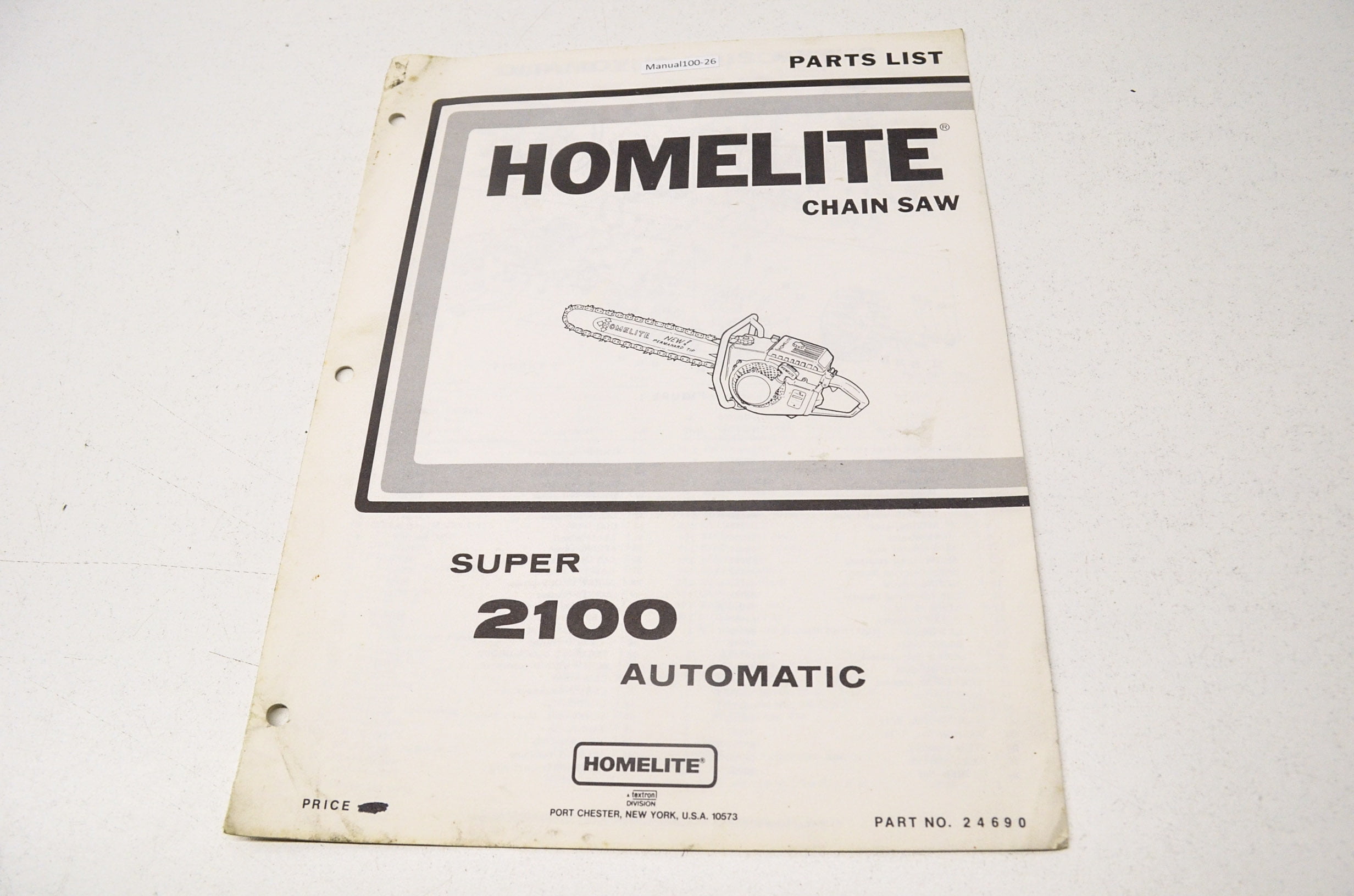 Homelite 24690 Chain Saw Parts List Guide Super 2100 Automatic NOS ...