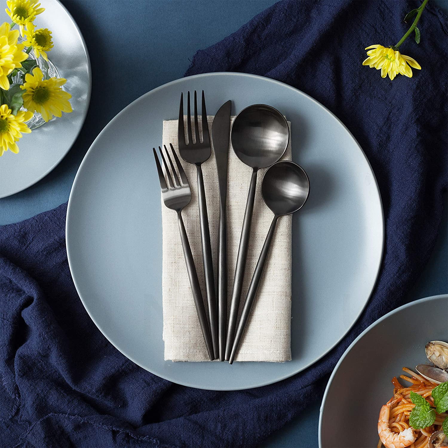 Homelux Theory 4 Sets of 5pc Matte Black 18/10 Stainless Steel Flatware ...