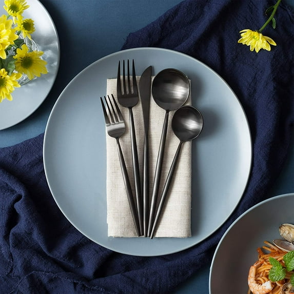 Homelux Theory 4 Sets of 5pc Matte Black 18/10 Stainless Steel Flatware ...