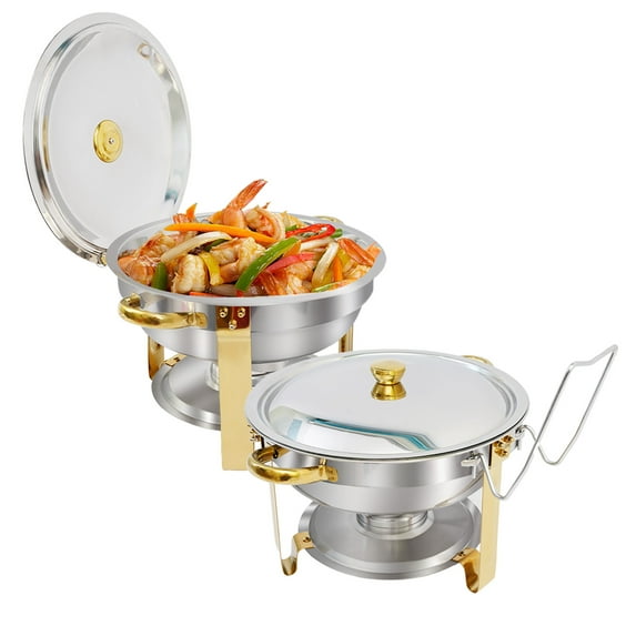 Homely-Hub 5QT Round Half-Gold Plated Stainless Steel Chafing Dish with ...