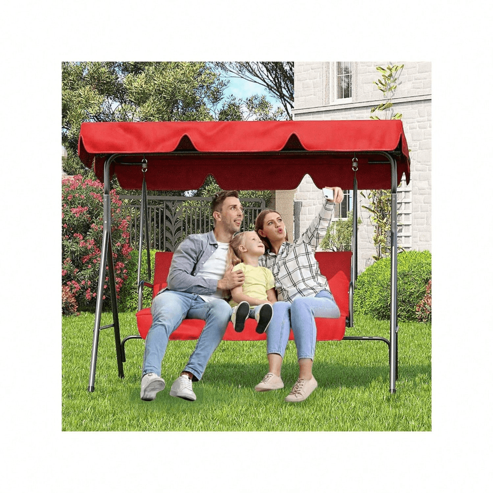 HomelyHues Outdoor Swing Chair With Adjustable Canopy, 3-Person Outdoor ...