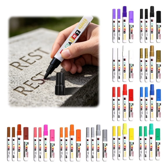 HomelyJoy 4PC Stone Tablet Paint Pen Set, Red Marker for Grave ...