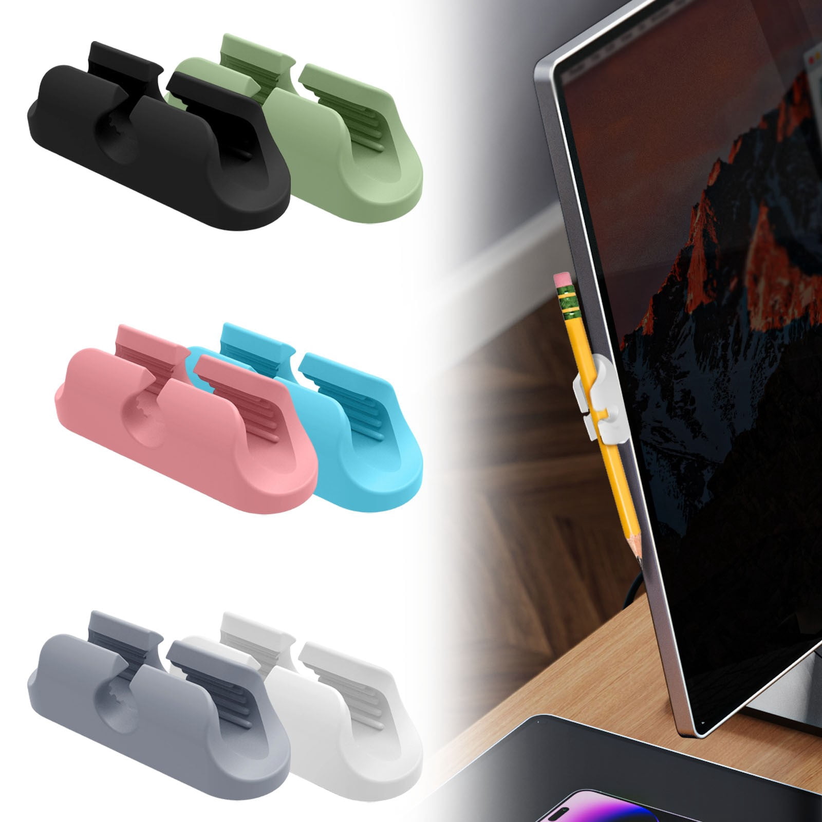 HomelyJoy Adhesive Pencil Holder for Desk, Silicone Pen Holder for Wall ...