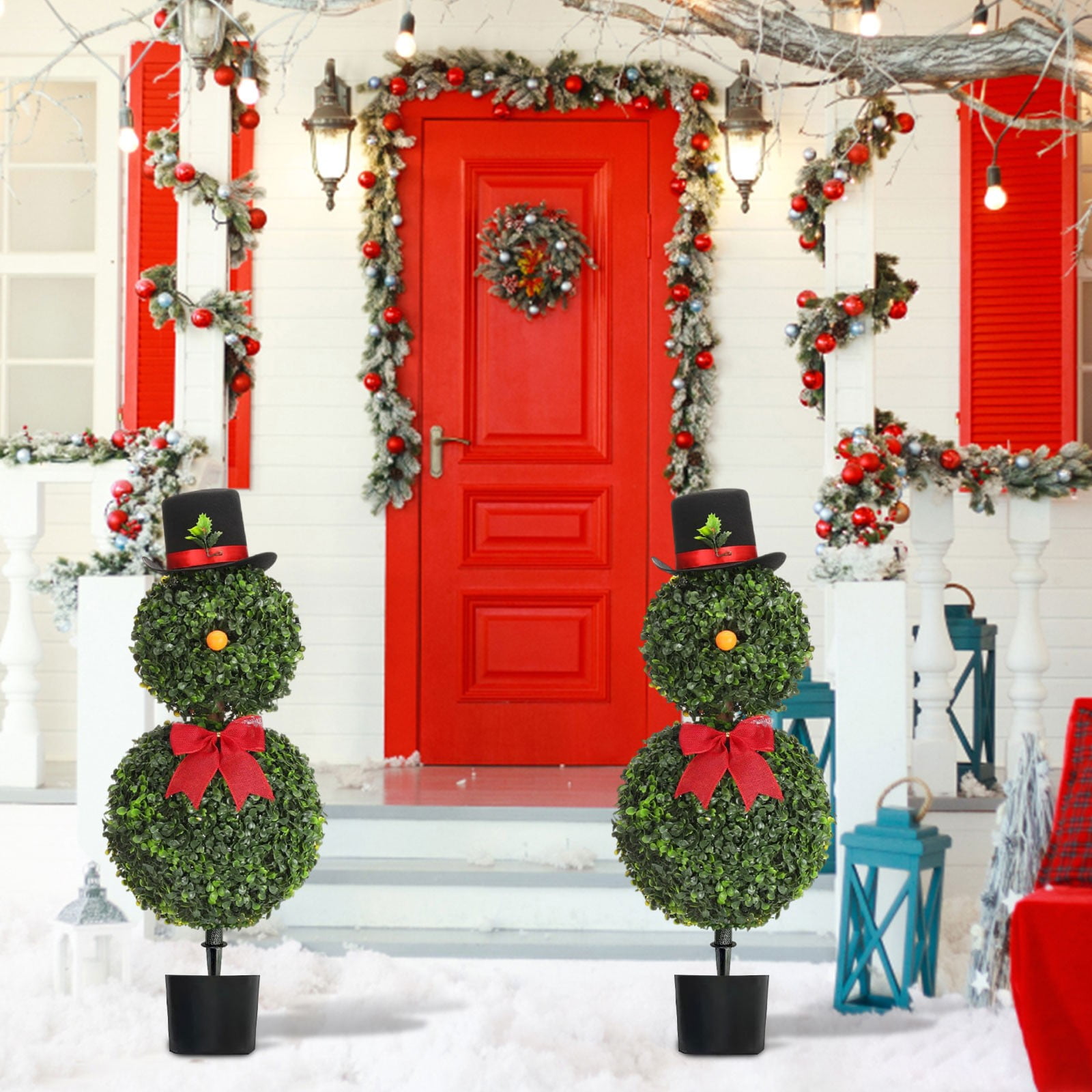 HomelyJoy Large Outdoor Snowman Topiary Tree, 35 Inch Christmas Porch ...