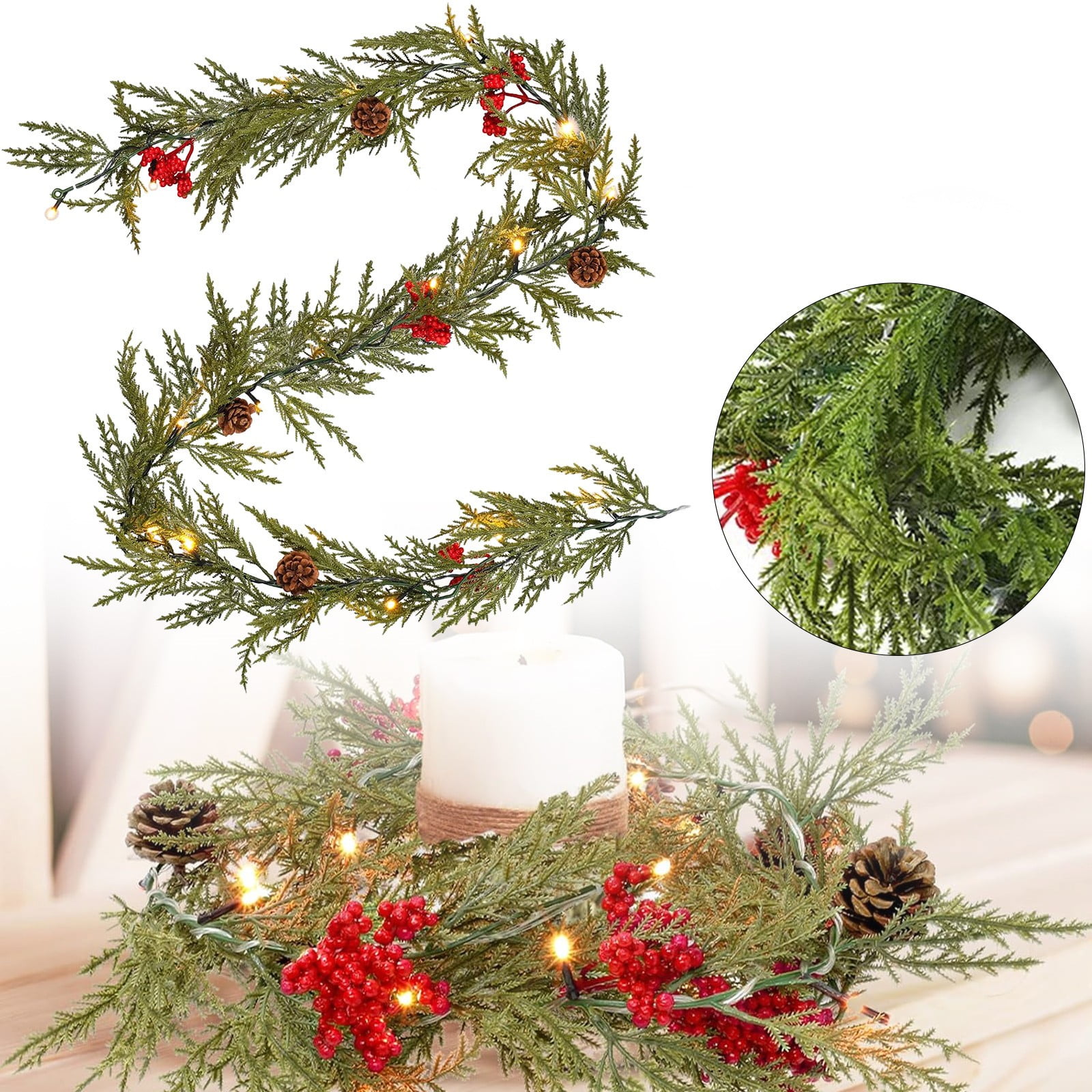 HomelyJoy Mini Christmas Garland with Lights Battery Operated, 6FT Thin ...