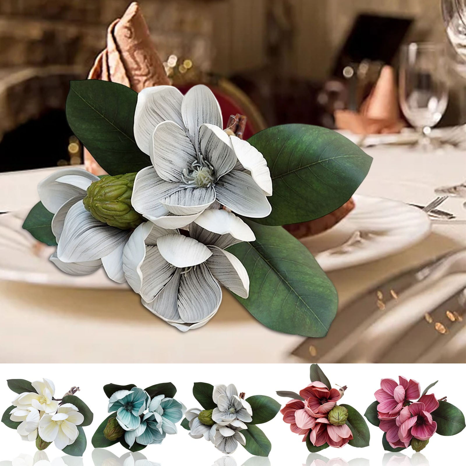 HomelyJoy Real Touch Magnolia Flowers Artificial, Realistic Fake ...