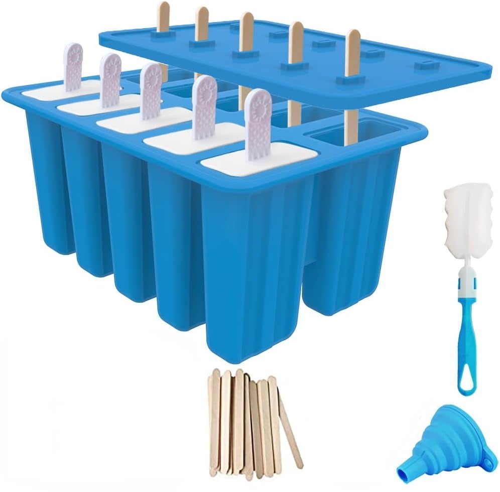 Homemade Popsicle Molds, 10-Cav Non-BPA Silicone Ice Pop Maker, with 50 ...