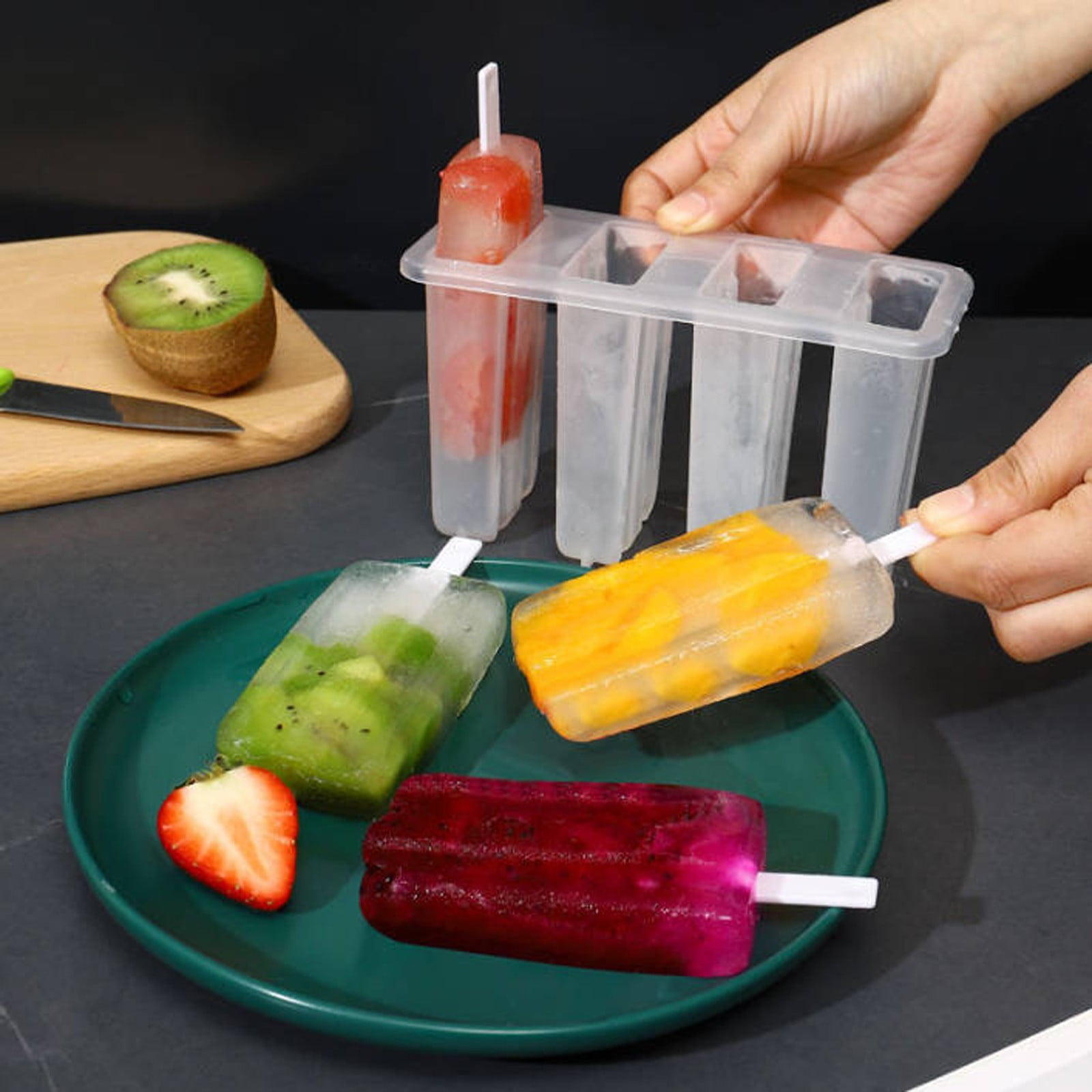 Homemade Popsicle Molds, 4-Cavities Plastic Ice Pop Maker with Sticks ...
