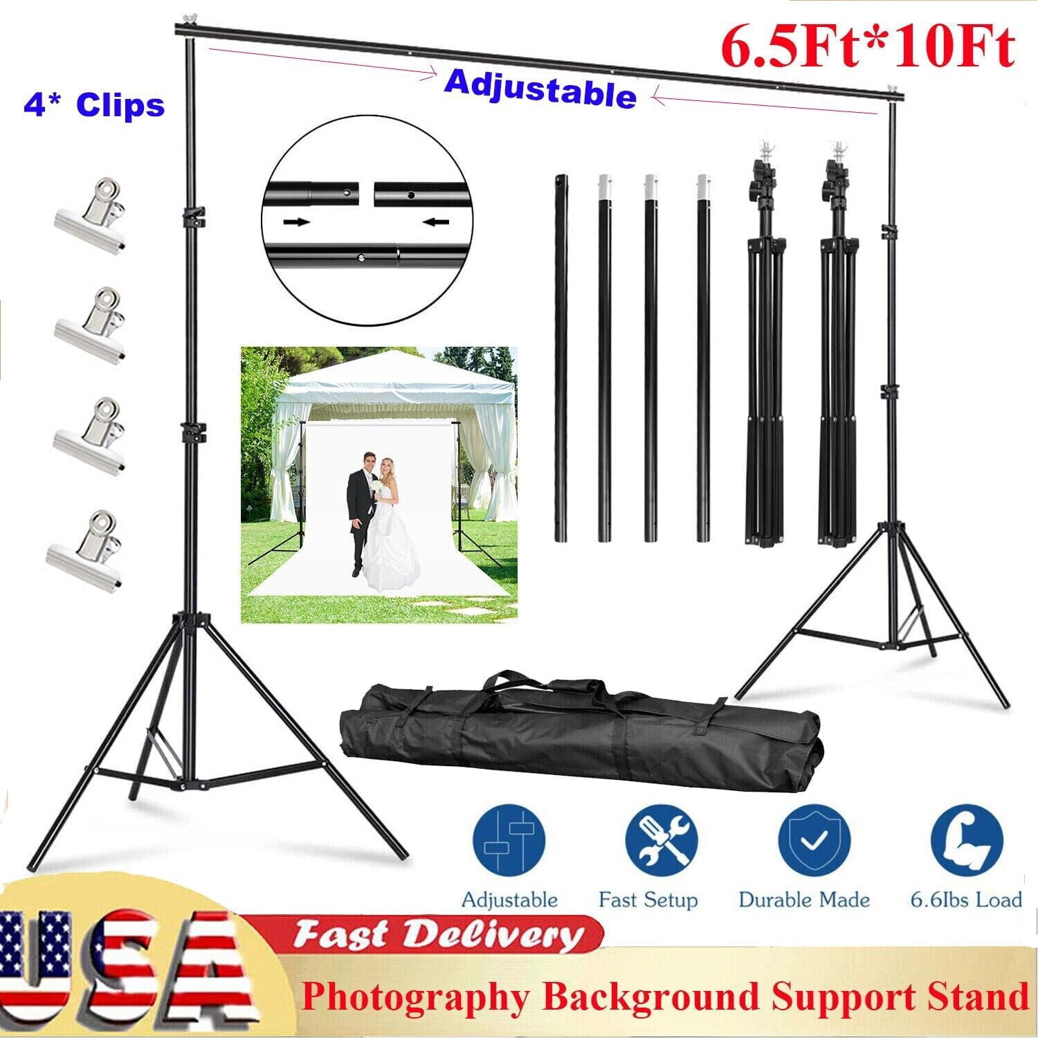 Homemart Heavy Duty Backdrop Stand, 6.5ft x 10ft Photography Support ...