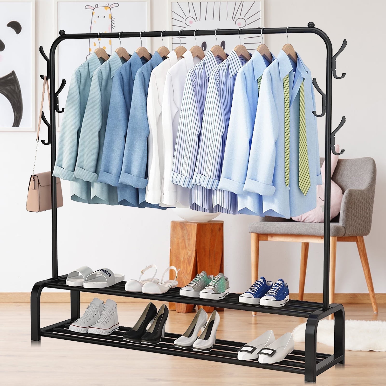Homemart 2-Level Portable Coat Rack, No Wheels, Multifunctional for ...