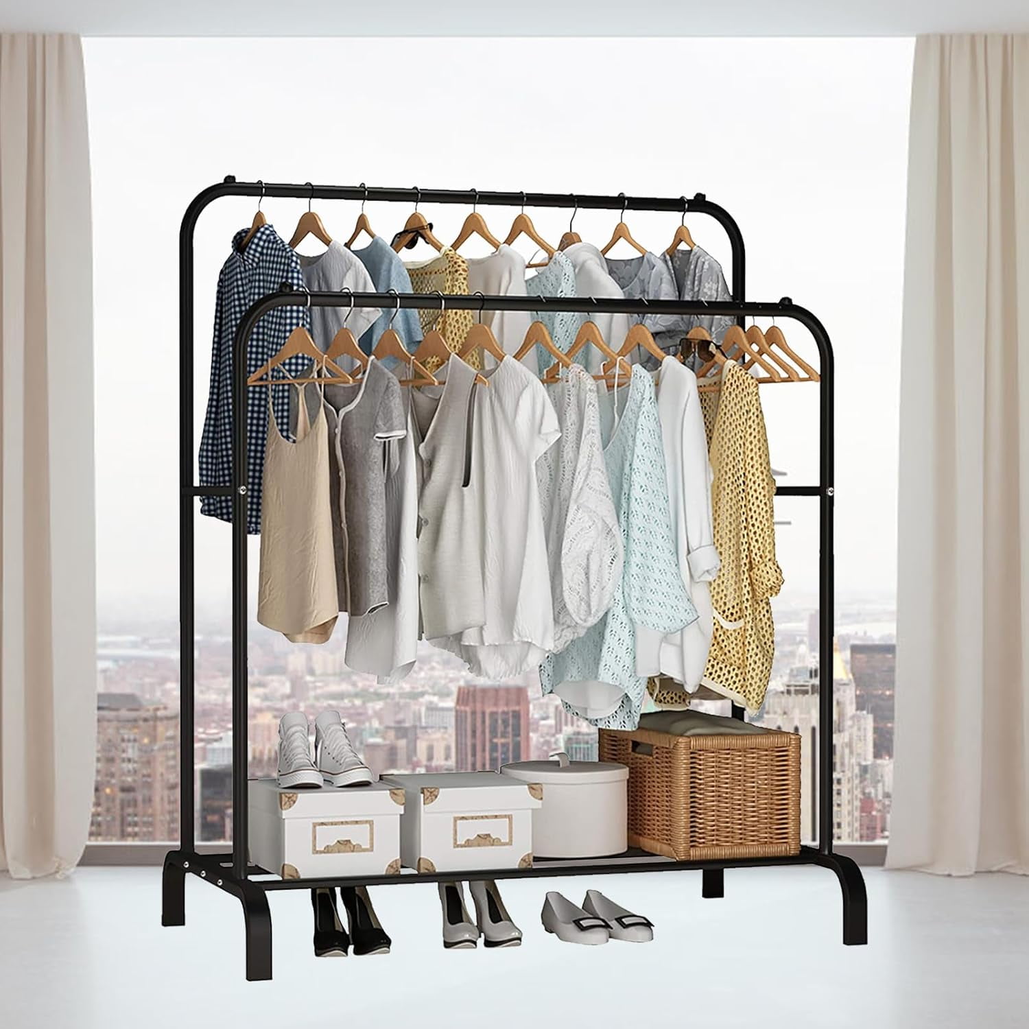 Homemart Clothes Rack without Wheels Double Rolling Garment Rack for ...