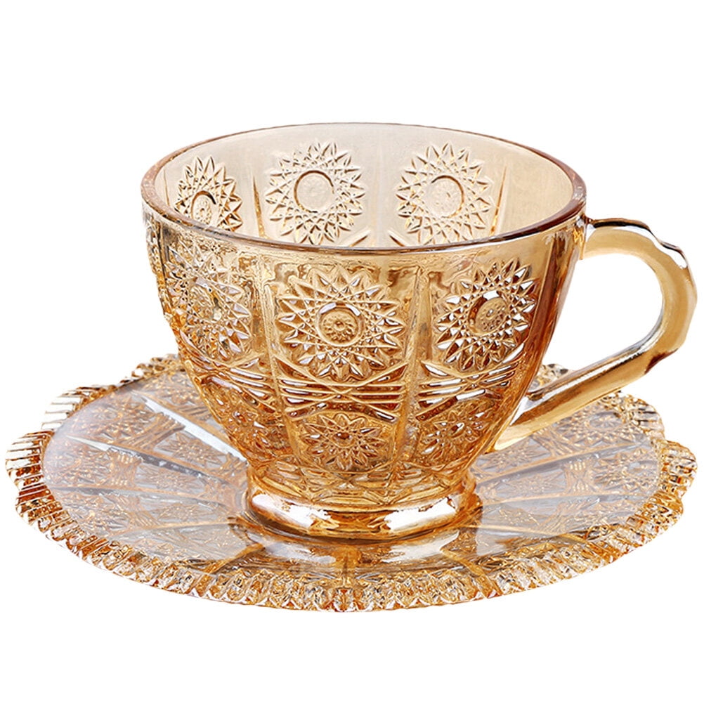 Homemaxs 1 Set Tea Cup and Saucer Vintage Exquisite Glass Coffee Cup ...