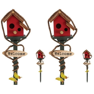2 Layers Distressed Dutch Cottage Metal Bird House Stakes for Outside ...