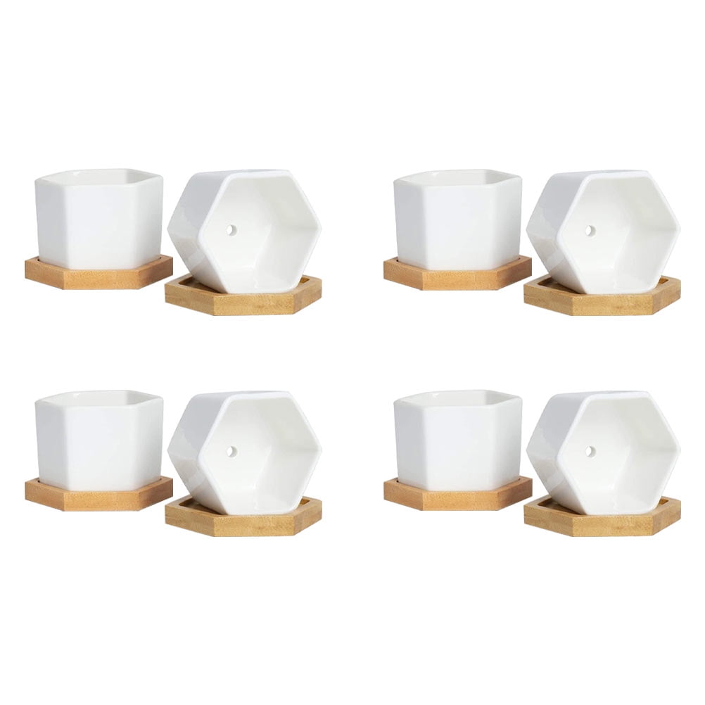 White Hexagon Planter Ceramic Flower Pot for Home Use Small Size Fits ...