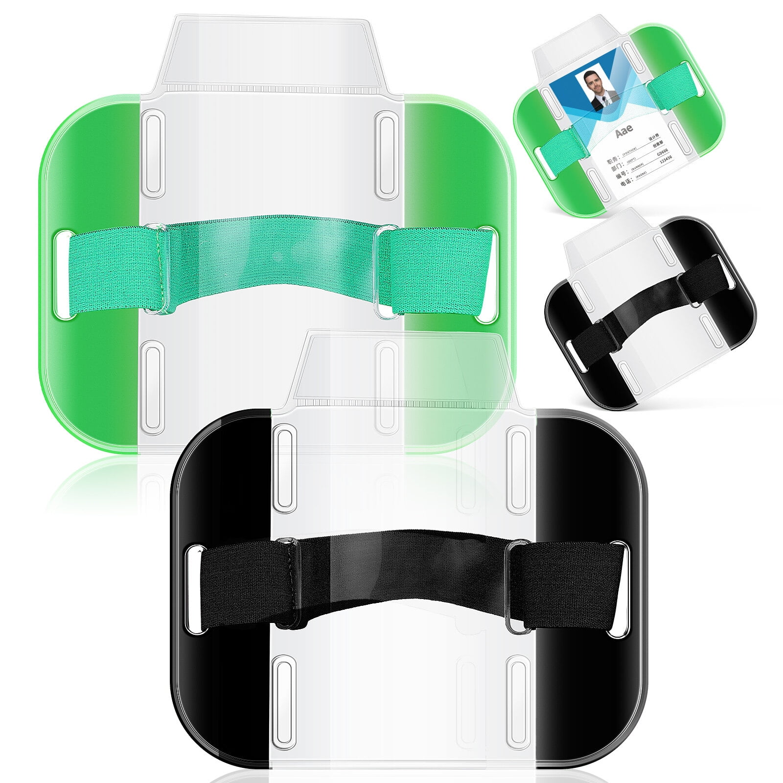 Homemaxs Adjustable Arm Badge & ID Holders, PVC Green, 4 Count ...