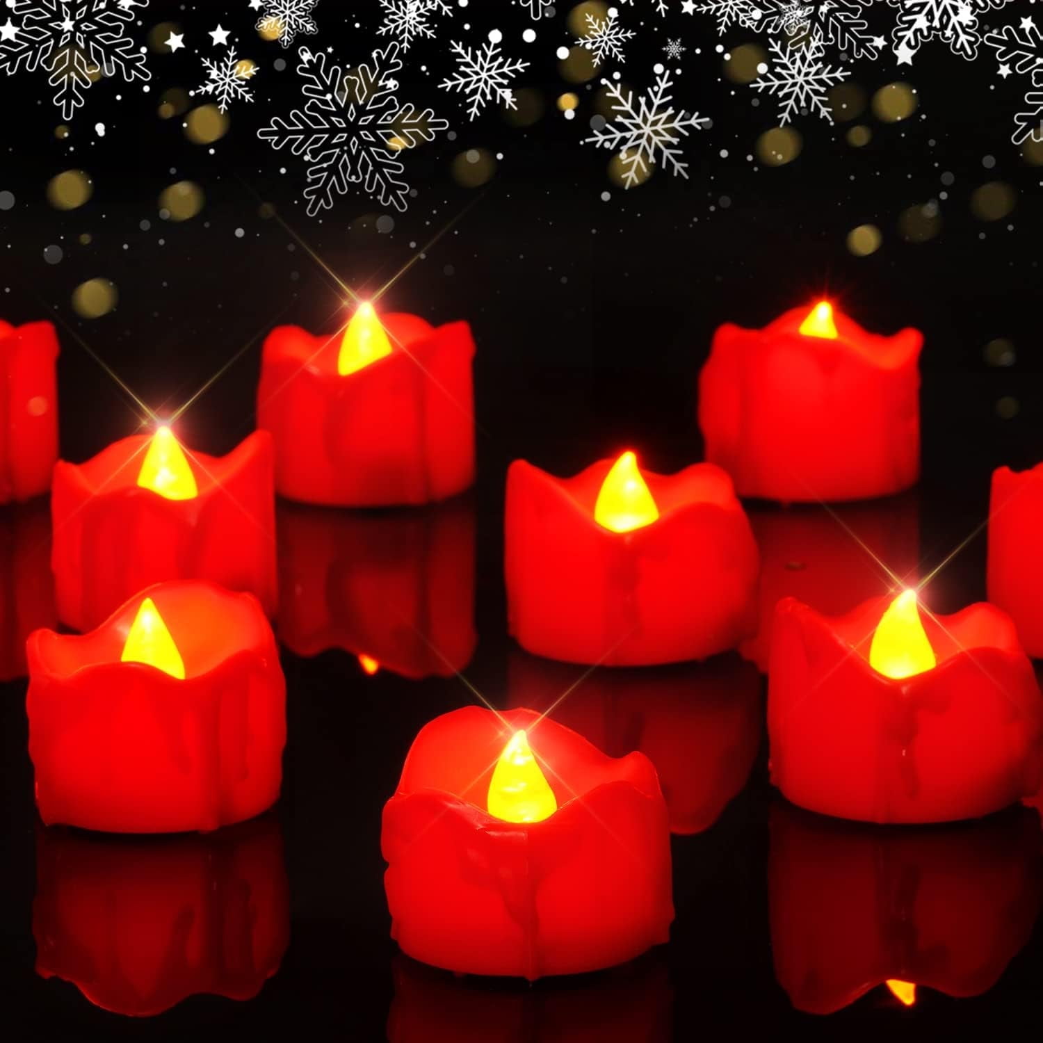 Homemory 24-Pack Melting Red Candles Tea Lights Battery Operated ...