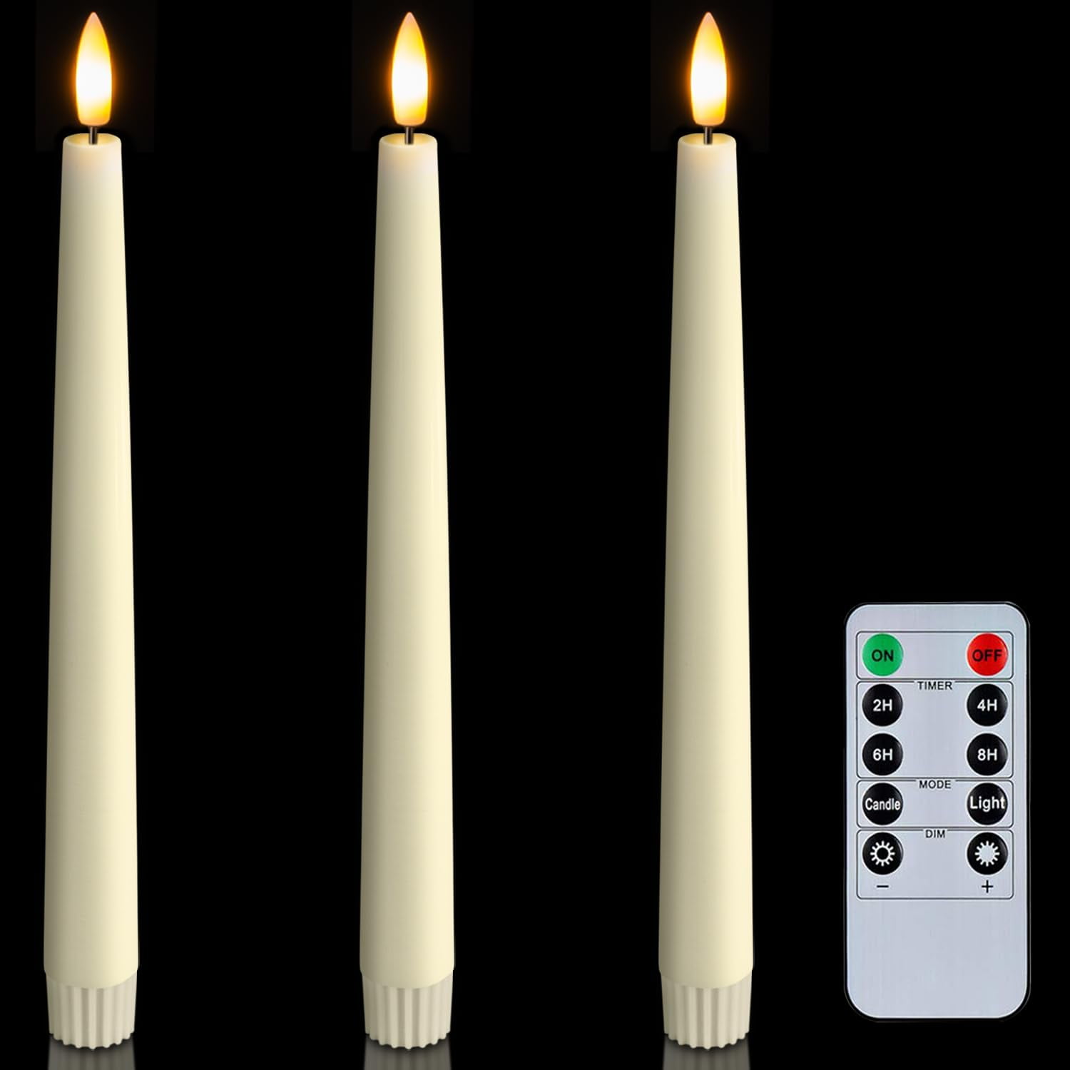 Homemory 3 Pcs Waxy Flameless Taper Candles with Remote, Flickering ...